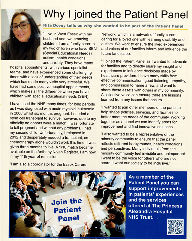 Rita joins the patient panel at Princess Alexandra hospital - Essex ...